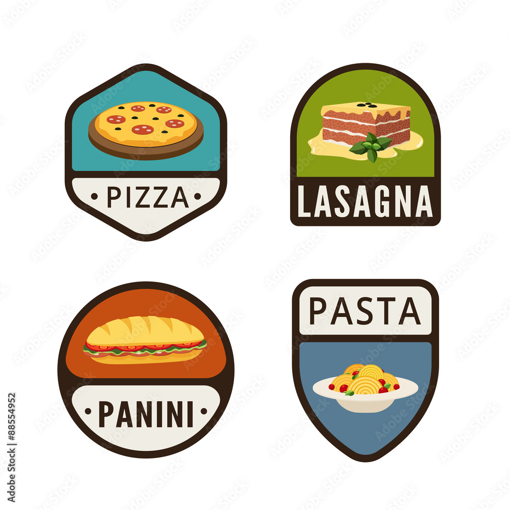 Cuisine Italian Food flat labels design vector logo templates. . Stock ...