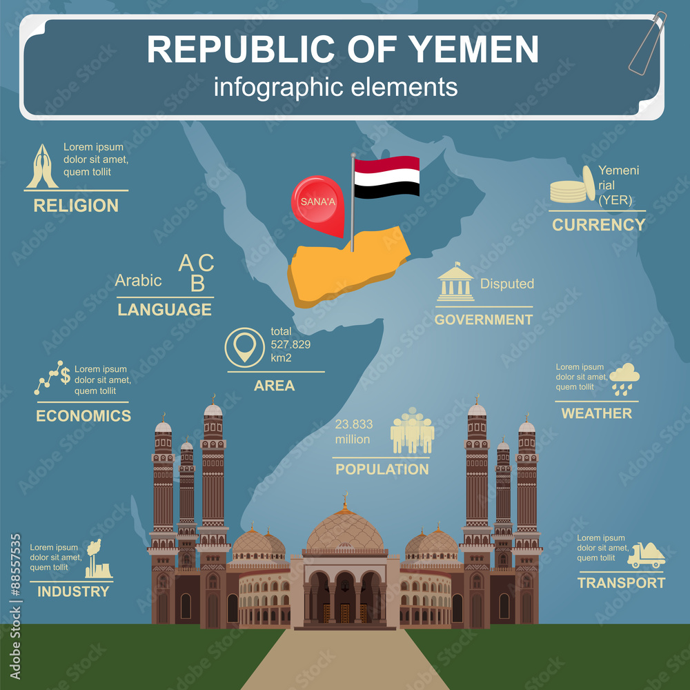 Yemen infographics, statistical data, sights. Stock Vector | Adobe Stock