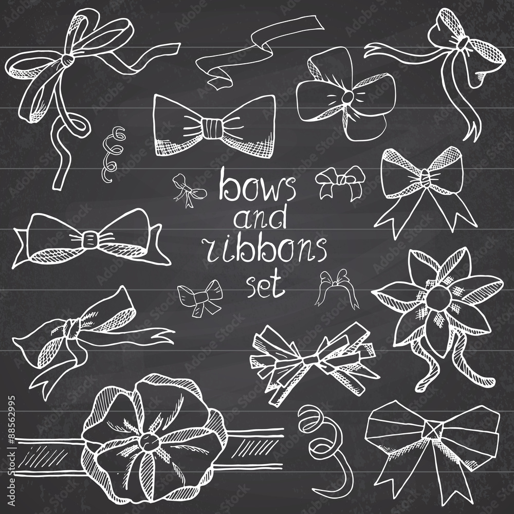 Hand drawn ribbons and bows set vector illustration. A collection of ...
