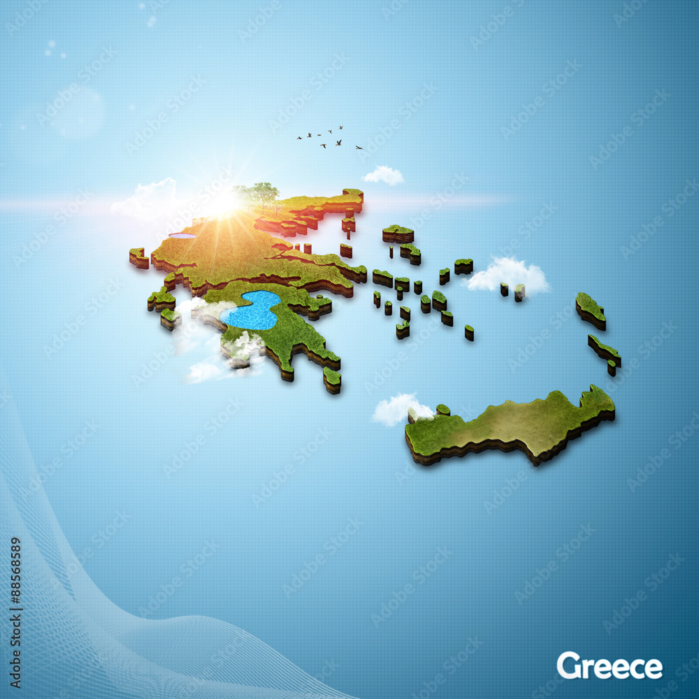 Realistic 3D Map of Greece Stock Illustration | Adobe Stock