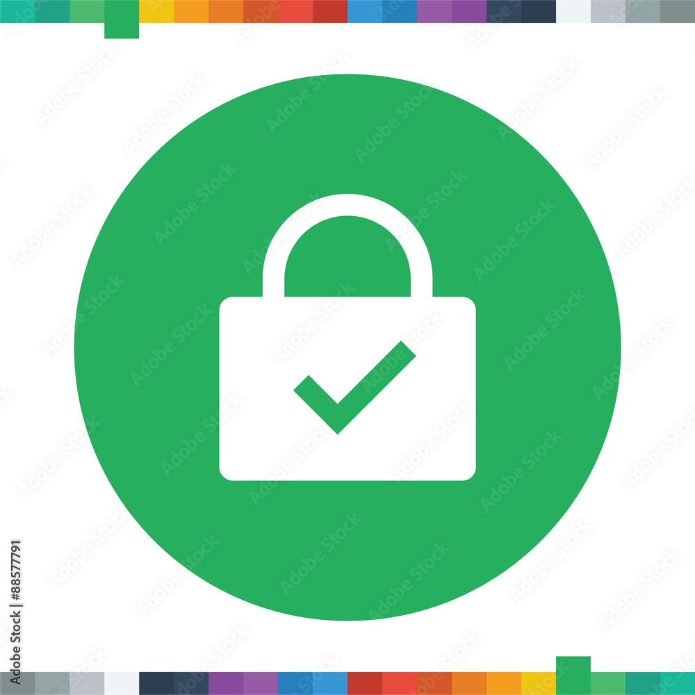 Vetor de Flat lock icon with a tick symbol in a circle. do Stock ...