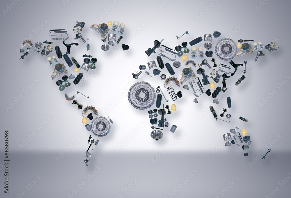 World map of the spare parts for shop auto aftermarket Stock Photo ...