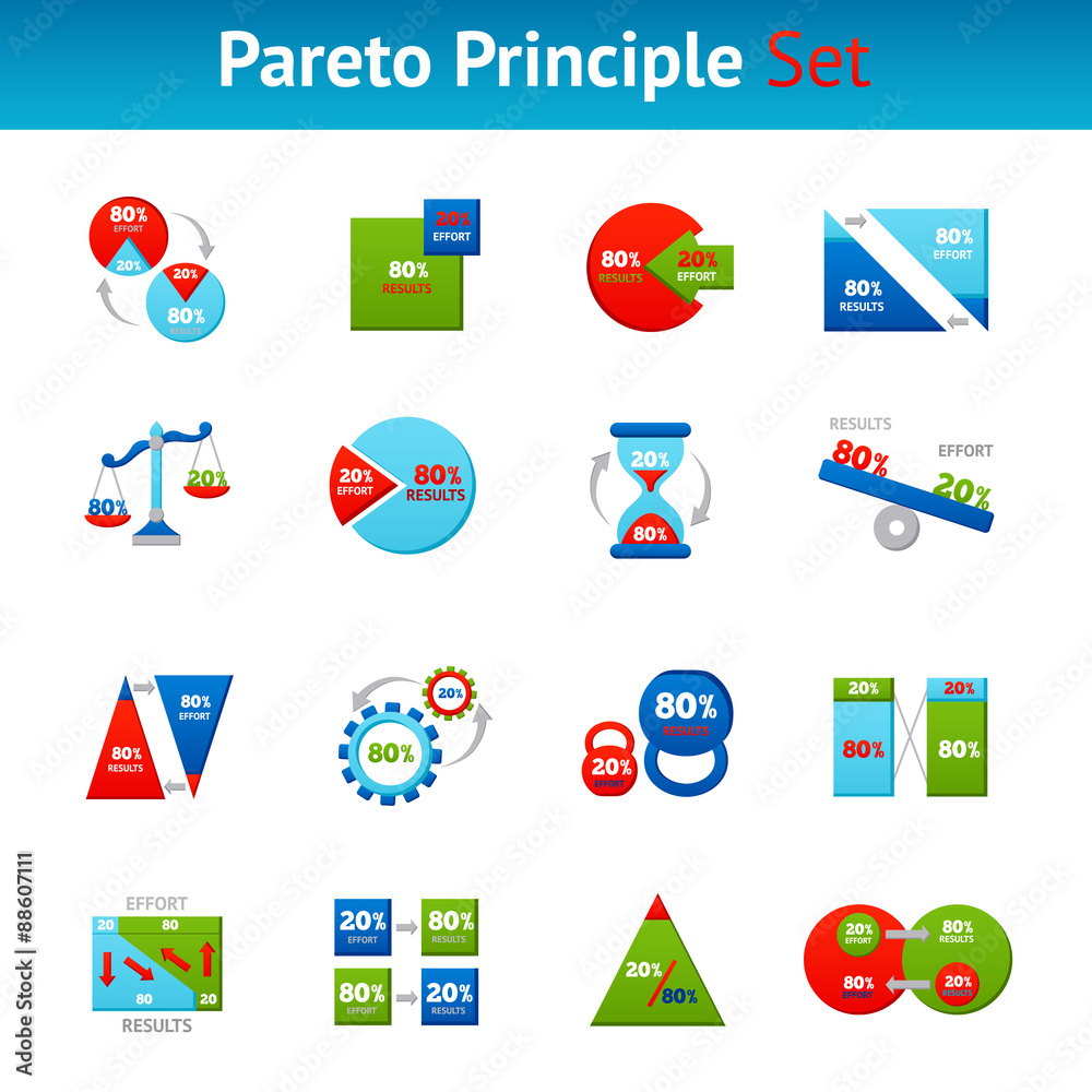 Pareto principle flat icons set Stock Vector | Adobe Stock