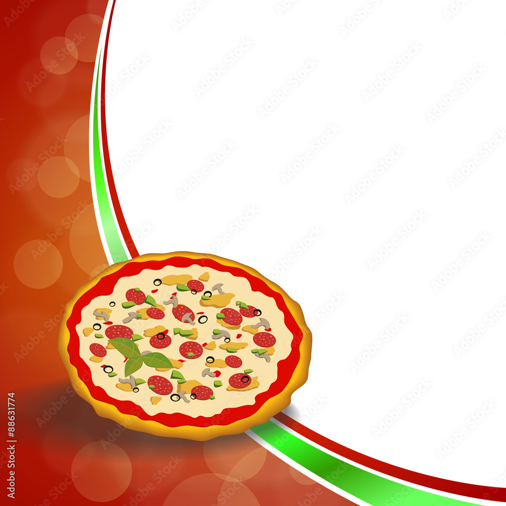 Abstract background red green food pizza yellow orange frame ...