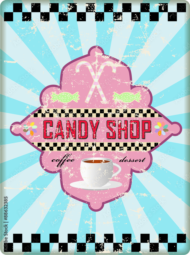 retro candy shop sign, worn and weathered, vector eps Stock Vector ...