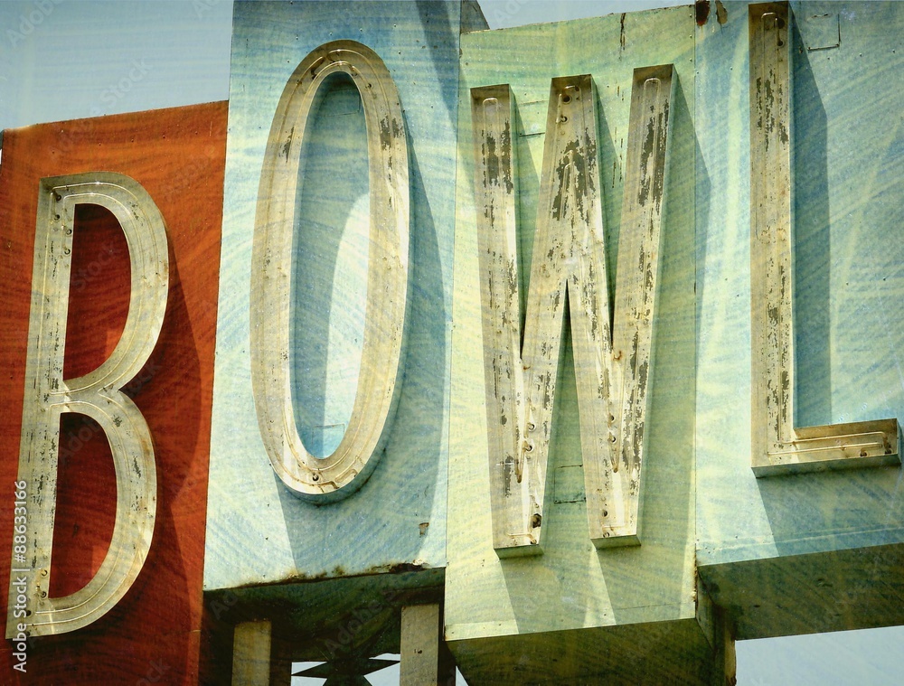 aged and worn vintage photo of neon bowl sign Stock Photo | Adobe Stock