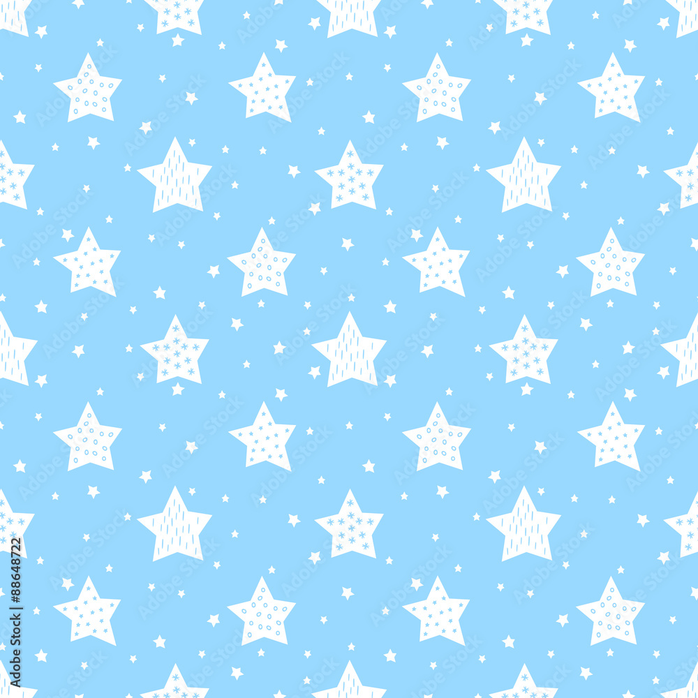 Seamless pattern with cute stars for kids. Baby shower blue vector ...