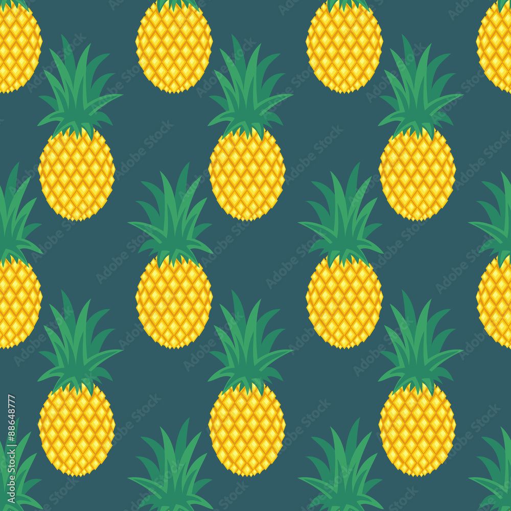 Seamless pineapple pattern. Vector pineapple background. Cute summer fruit illustration. Exotic ...