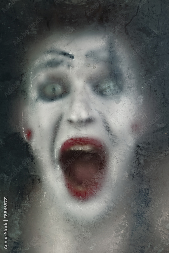 Scary face screaming mime for murky glass Stock Photo | Adobe Stock