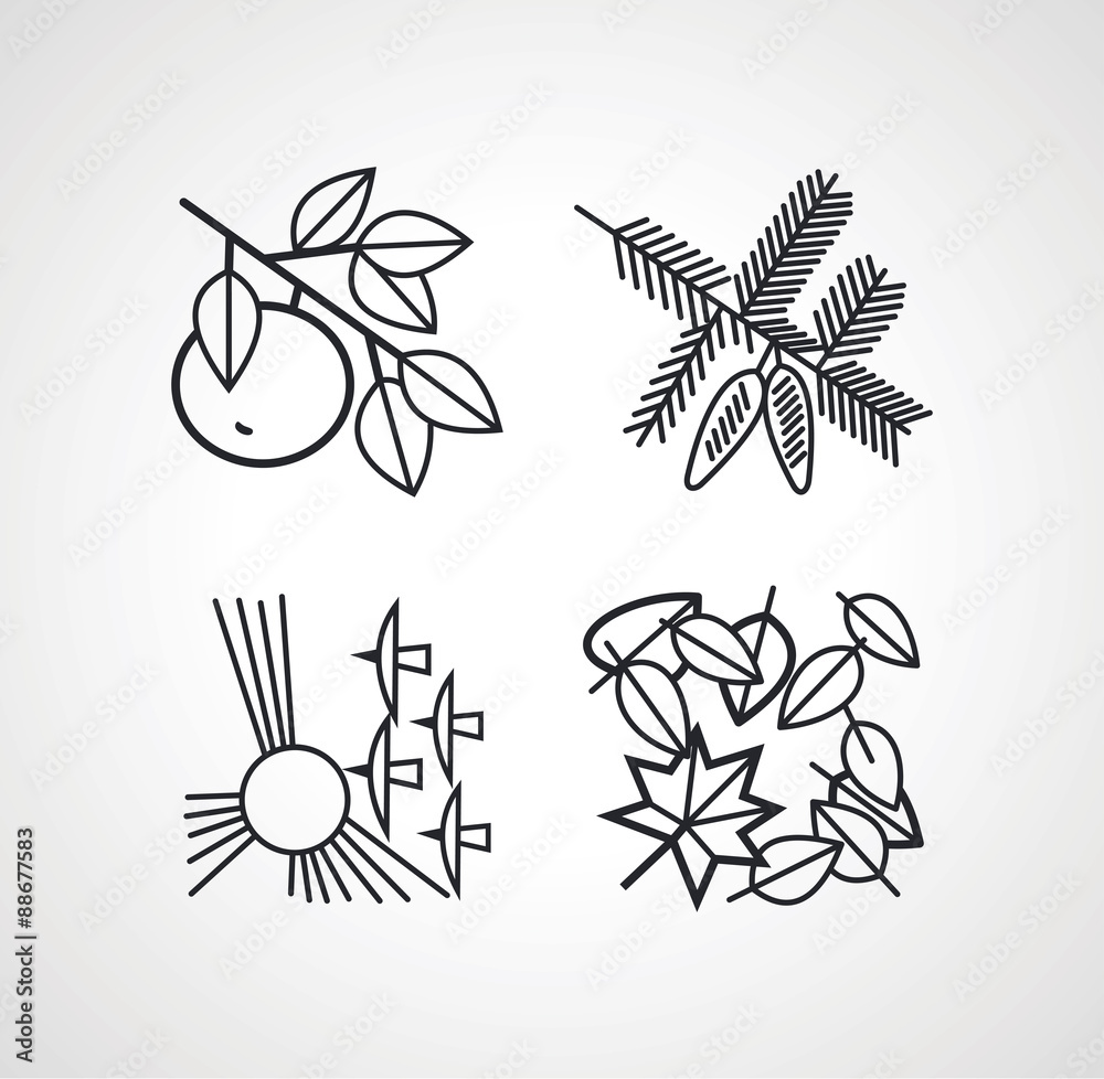 vector outline drawing natural set of four silhouettes Stock Vector ...