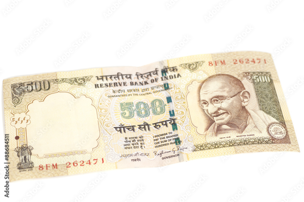 Five hundred rupee note (Indian currency) isolated on white back Stock ...