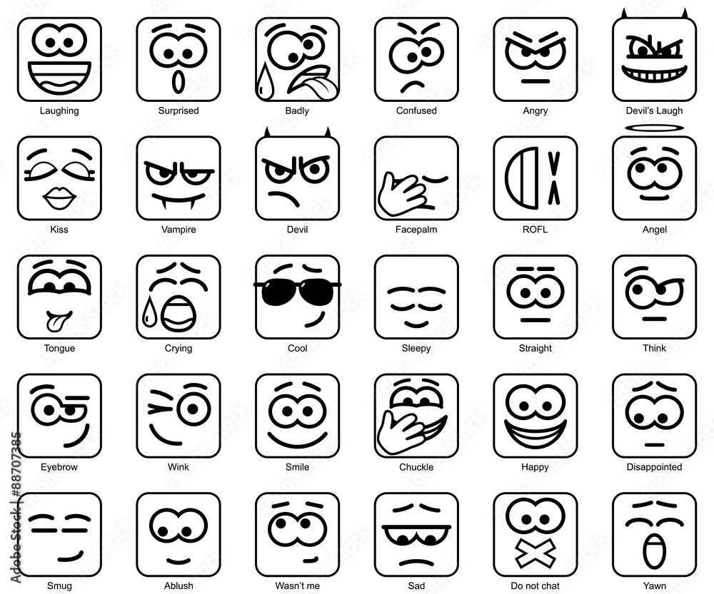 Set Vector Square Emoticons with rounded corners Stock Vector | Adobe Stock