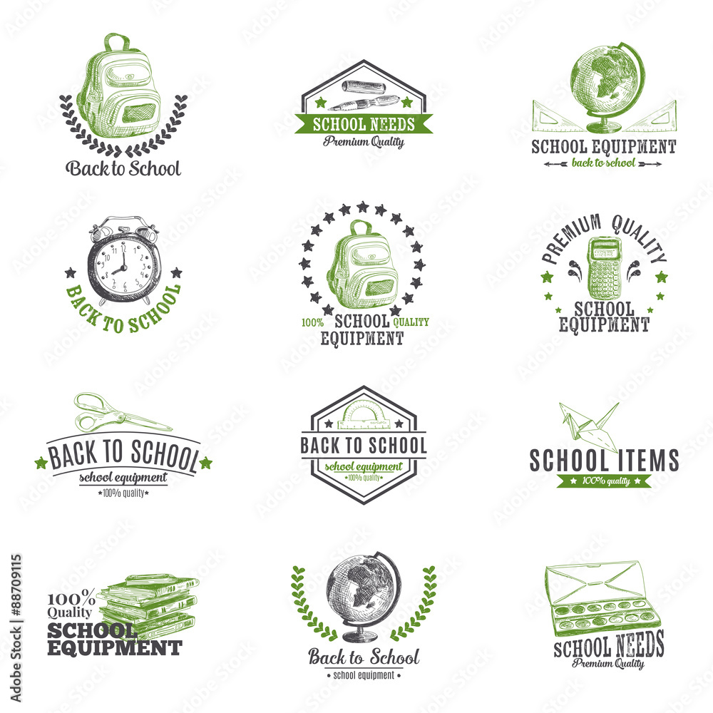 Vector set of labels, Logo with school hand drawn design element Stock ...