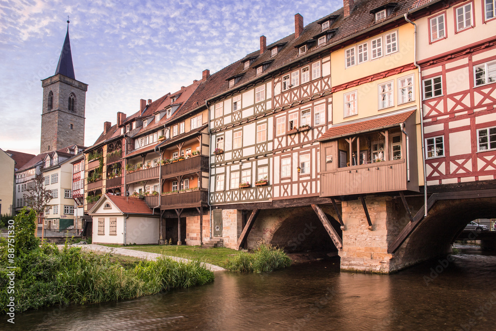 Kraemerbruecke. Merchants' Bridge Erfurt, Germany. Bridge was built in ...