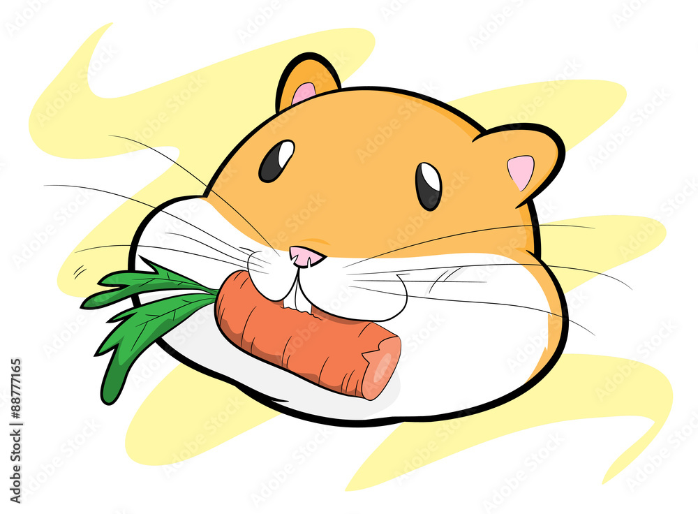 Hamster Eating A Carrot, a hand drawn vector illustration of a hamster ...