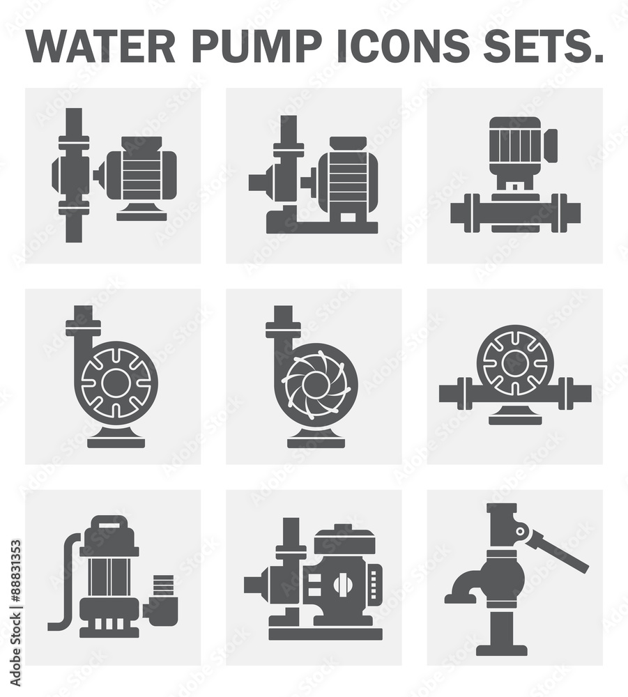 Water pump icon i.e. centrifugal, rotary, submersible and well pump ...