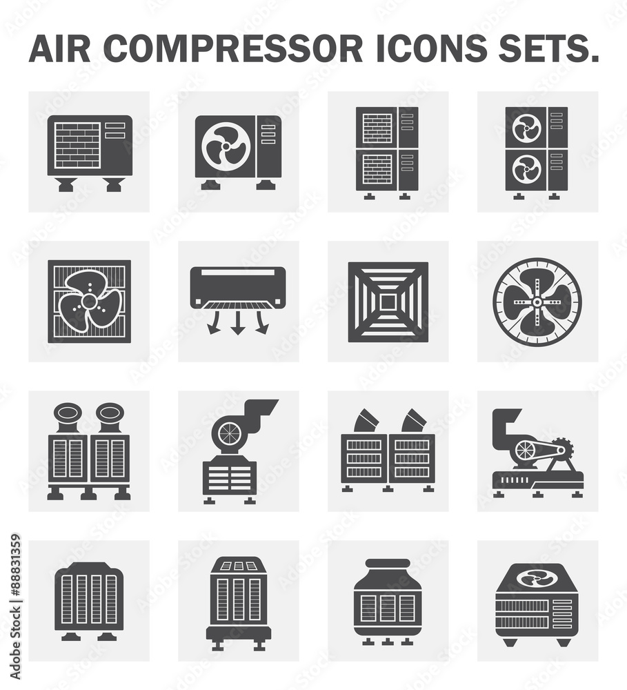 Air conditioner icon i.e. air compressor, condenser unit, ventilation ...