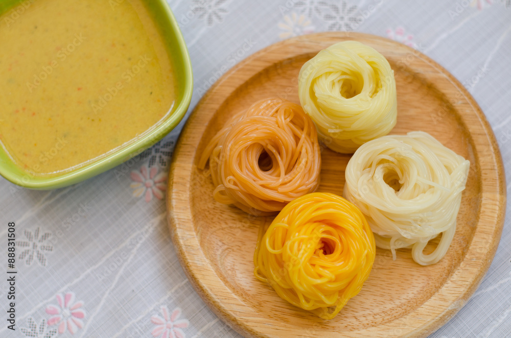 Fermented Rice Flour Noodles/ kanom jeen are fresh rice noodles in Thai ...