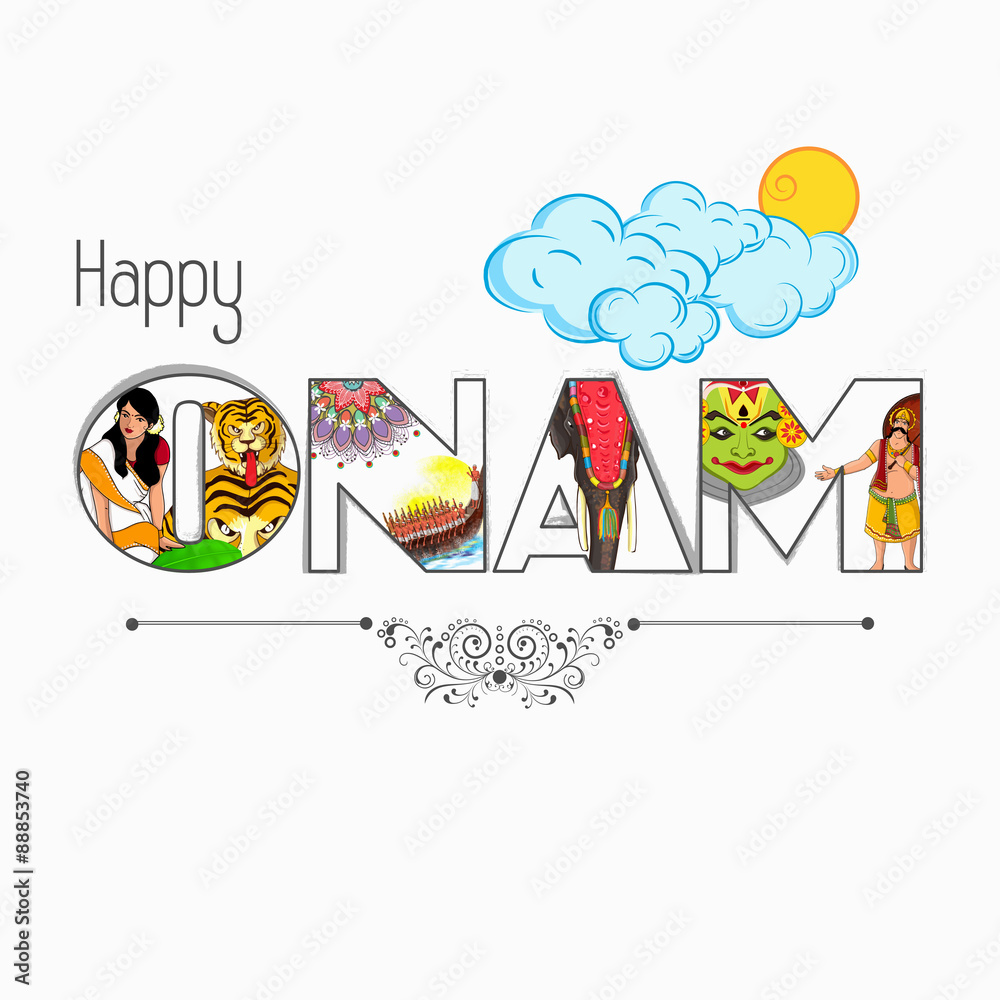 Stylish text for Happy Onam celebration. Stock Vector | Adobe Stock