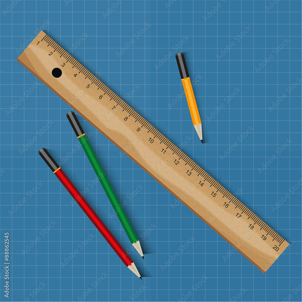 Ruler, Pencil, Blueprint Stock Vector | Adobe Stock