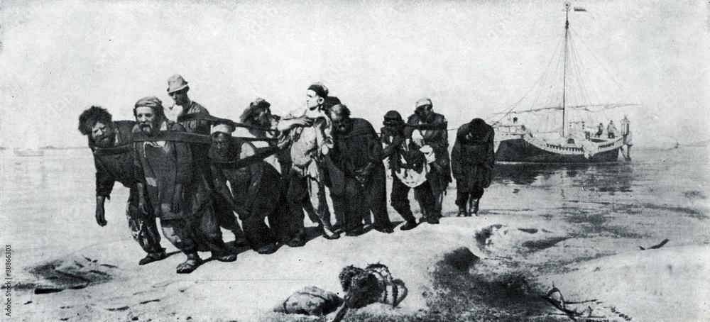 Barge Haulers on the Volga (Ilya Repin, 1873) Stock Illustration ...