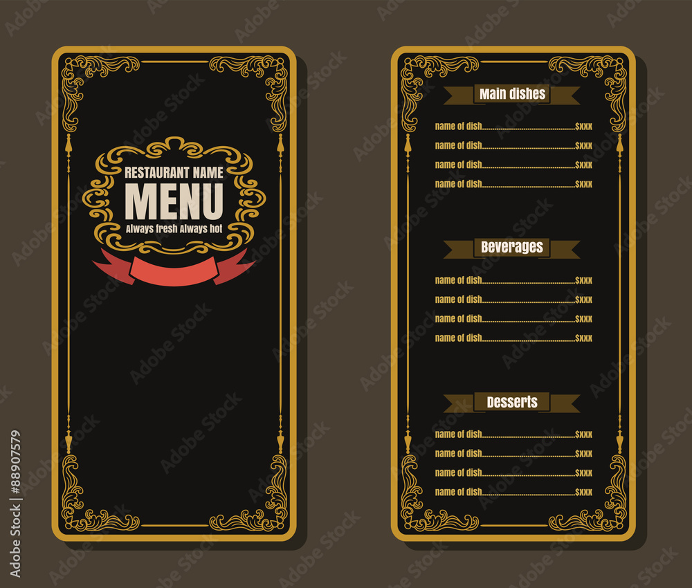 Vintage Restaurant Food Menu Design with Chalkboard Background Stock ...