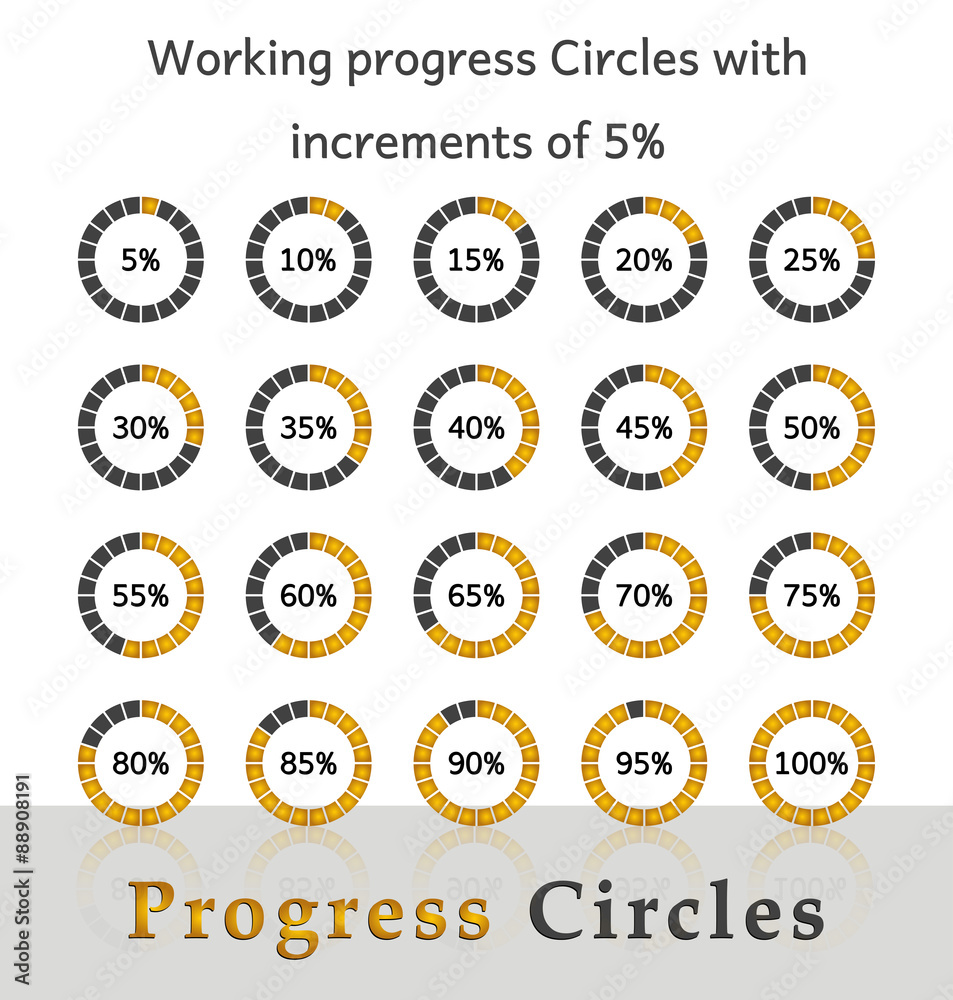 Progress circles with increments of 5% - yellow design Stock Vector ...