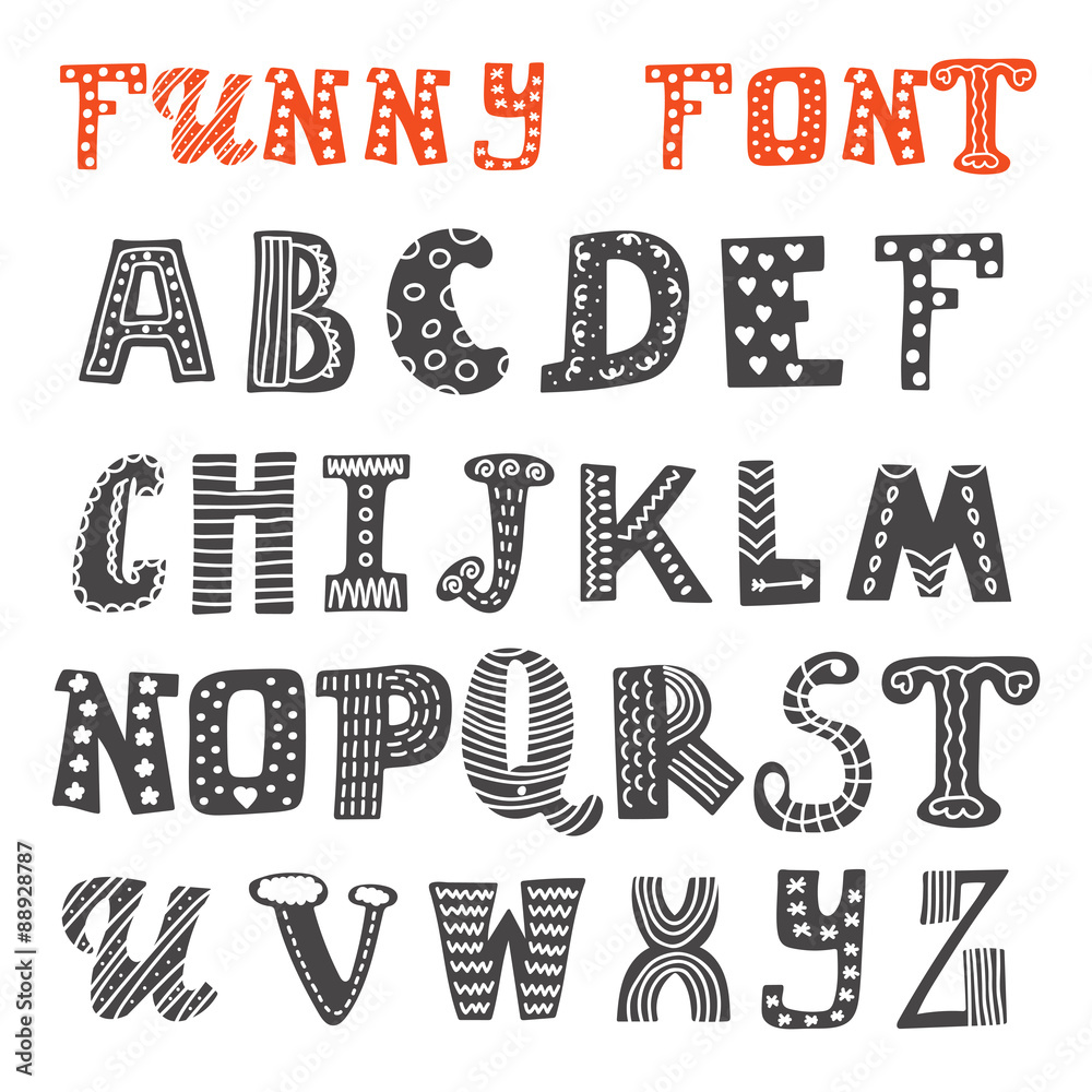 Cute hand drawing alphabet. Funny font. Hand drawn design Stock Vector ...
