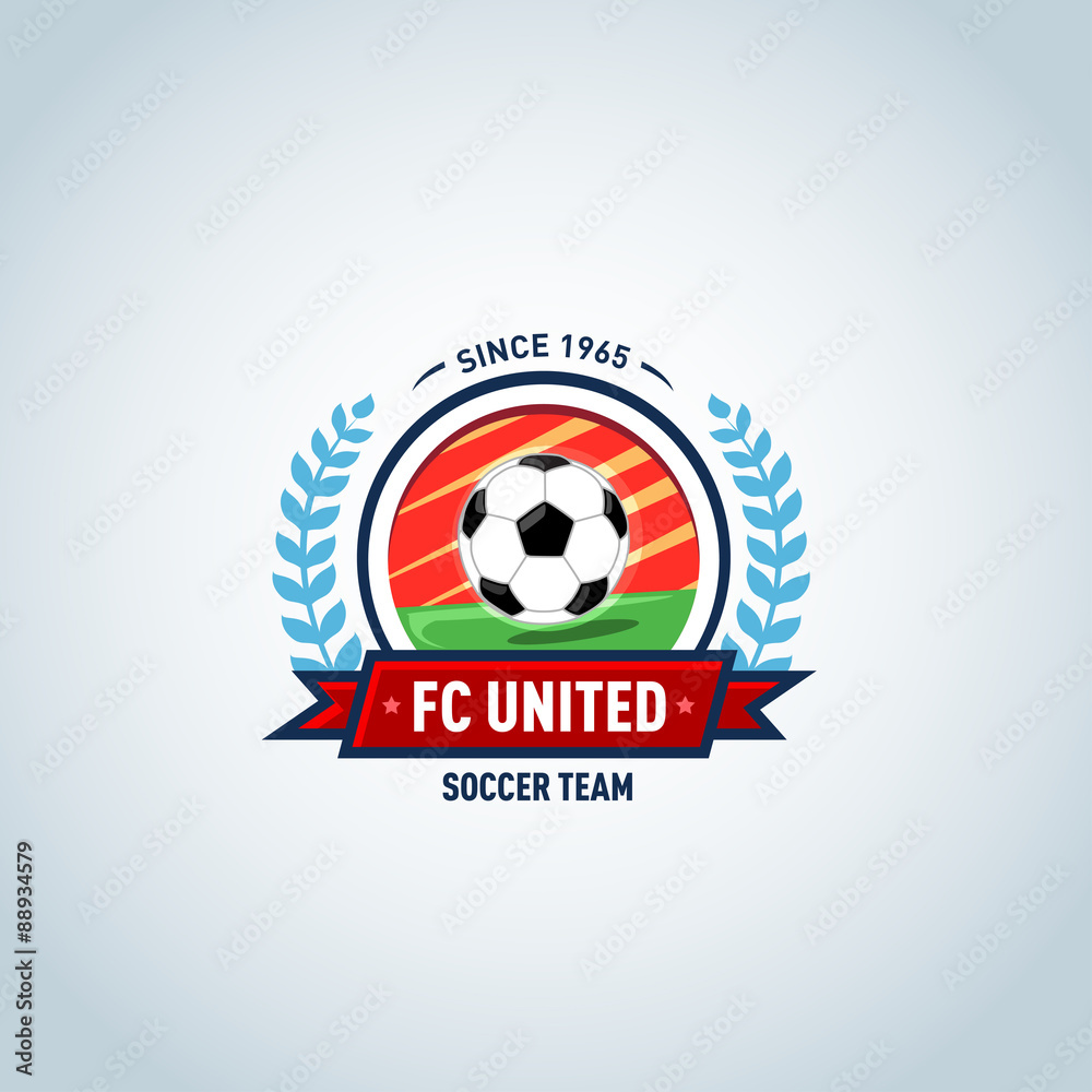 Red, orange and green soccer football badge logo design template, sport ...