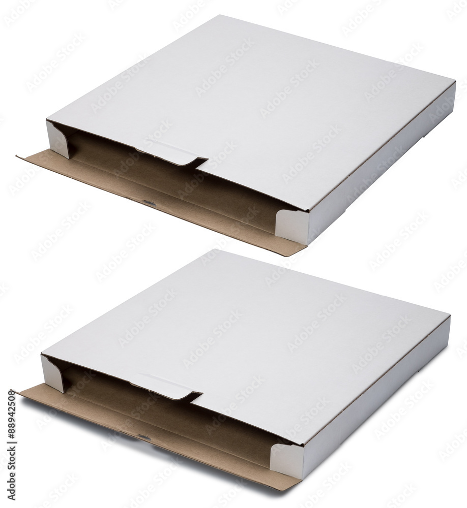 Open flat white cardboard box isolated on white background. With shadow ...
