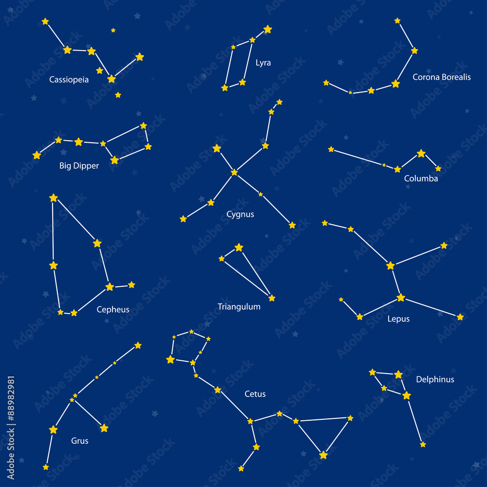 Constellations Cassiopeia Big Dipper Cepheus Lyra Grus Cyg Stock