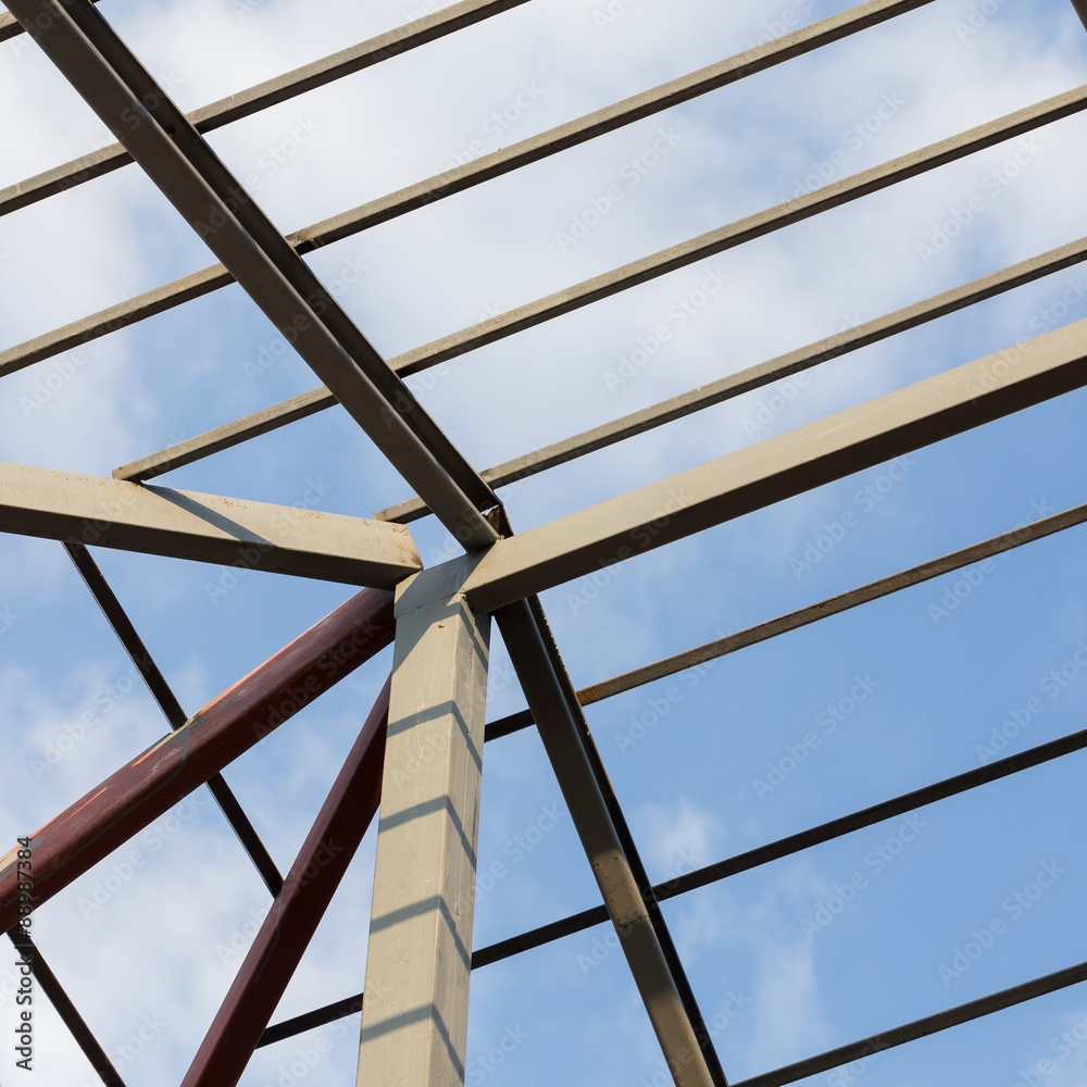 steel beams roof truss residential building construction Stock Photo ...