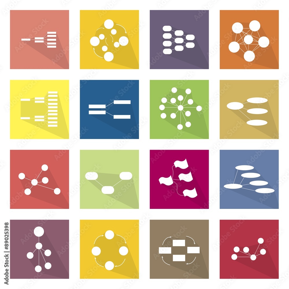 Collection of 16 Flow Chart Diagram Icons Stock Vector | Adobe Stock