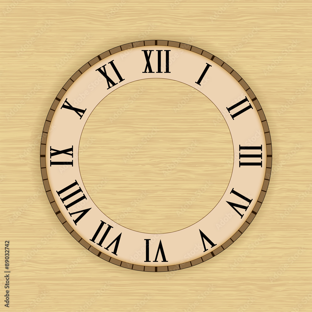 Vintage Roman numeral clock on wood texture Stock Vector | Adobe Stock