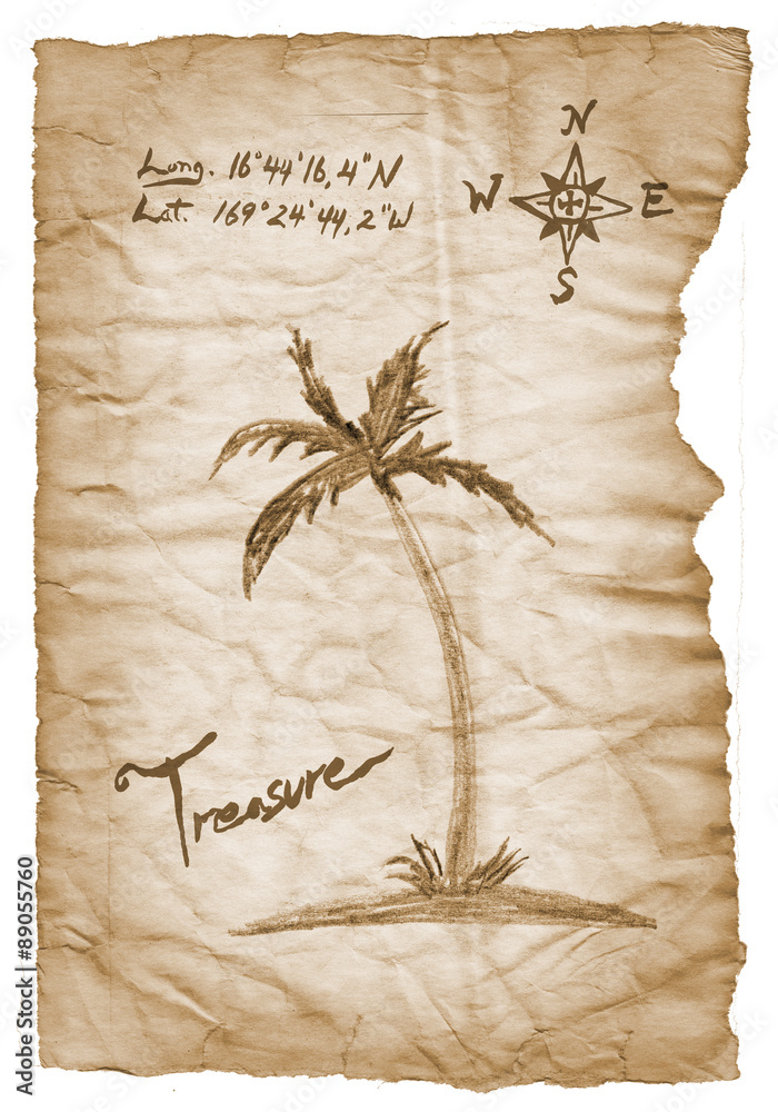 Old treasure map with burned, edges on white background. Stock Photo ...