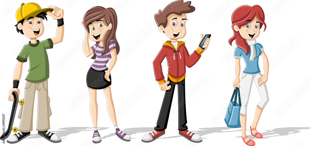 Group of cartoon young people. Teenagers. Stock Vector | Adobe Stock
