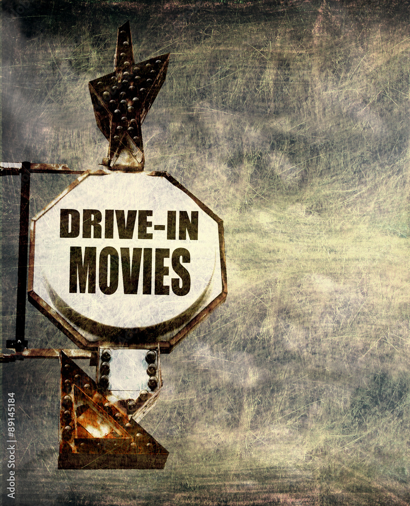 aged and worn vintage photo of drive in movie sign Stock Photo | Adobe ...