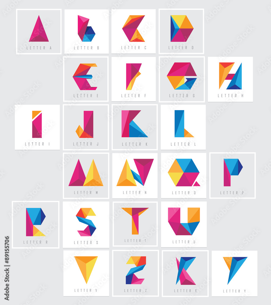 Colorful low polygon alphabet letters collection set. Abstract ...