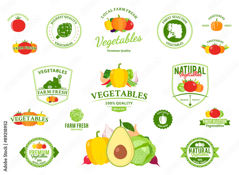Vegetables Logos, Labels, Vegetables Icons and Design Elements Stock ...
