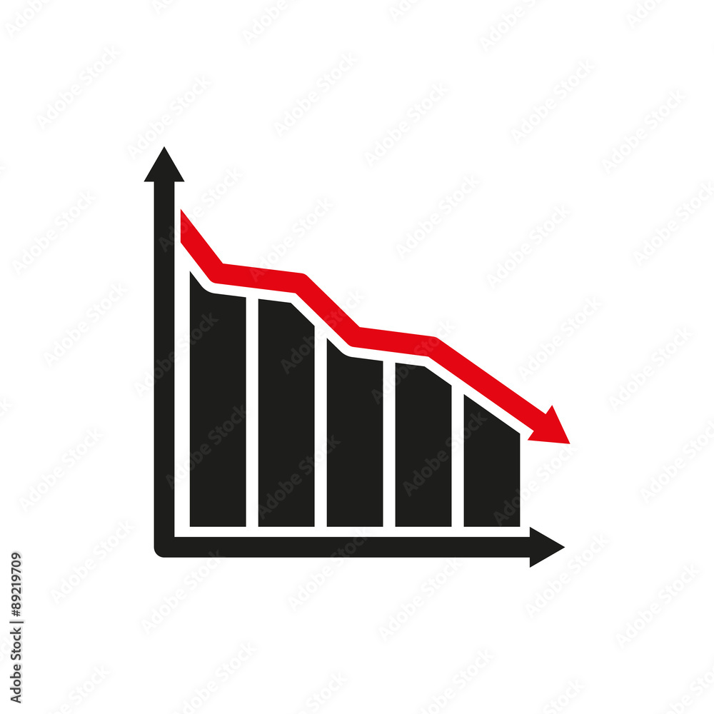 The graph down icon. Chart below and loss, reduction symbol. Flat Stock ...