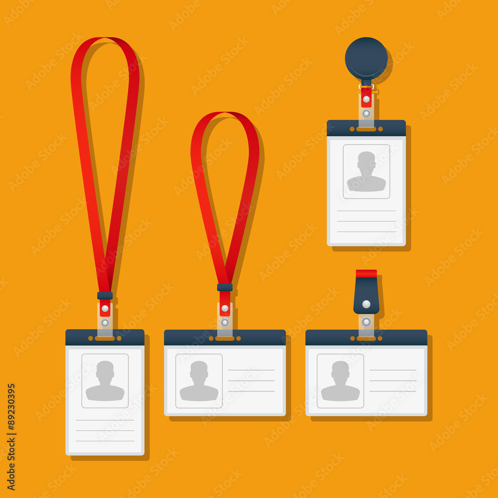 Lanyard, name tag holder and badge templates. Vector Illustration ...