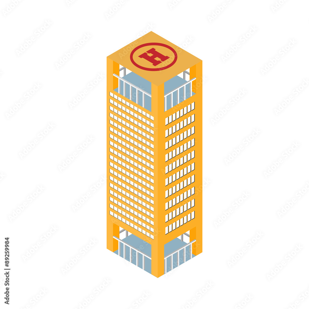 flat 3d isometric skyscraper business center on the roof helipad ...