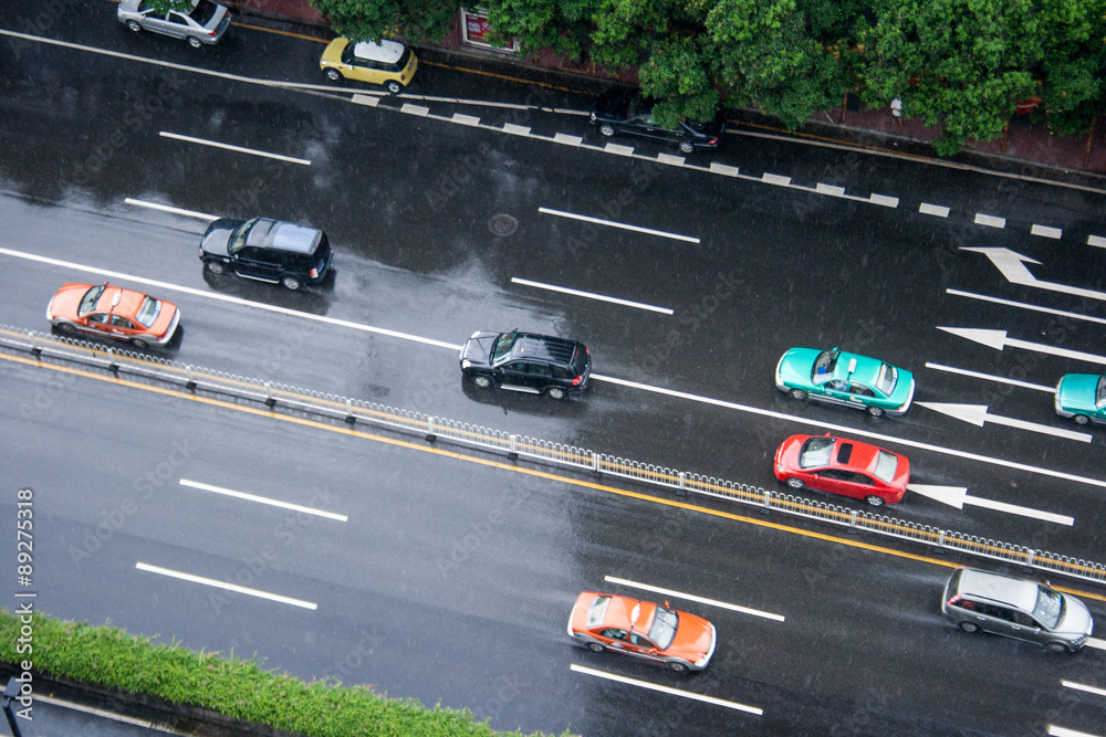 traffic scene in rainy day Stock Photo | Adobe Stock