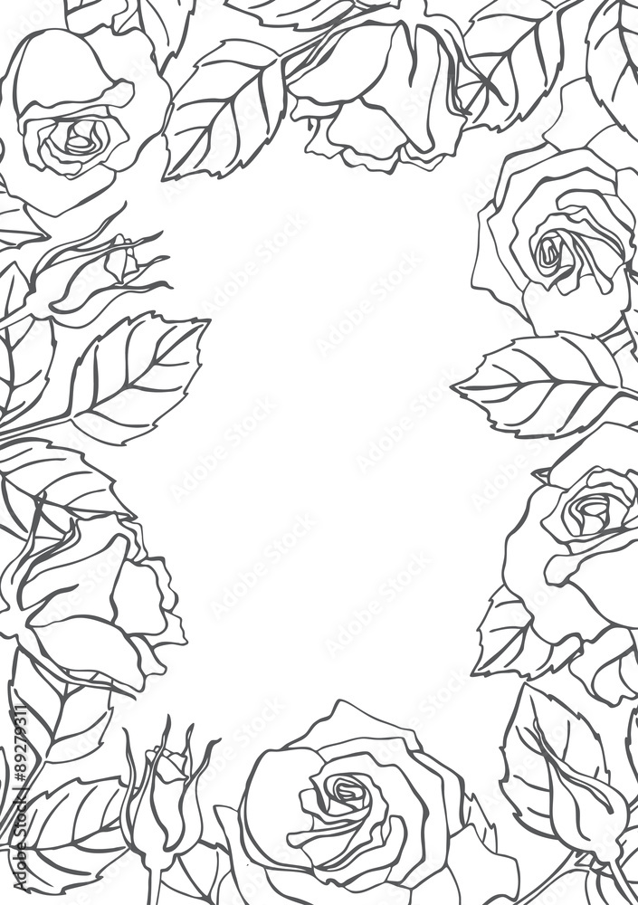 Vector line rose frame. Stock Vector | Adobe Stock