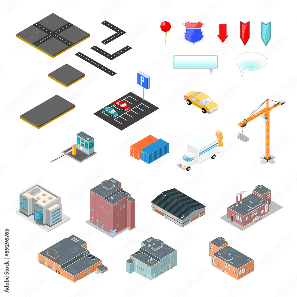 Isometric Industrial Map Kit - Various icons to be used in making ...