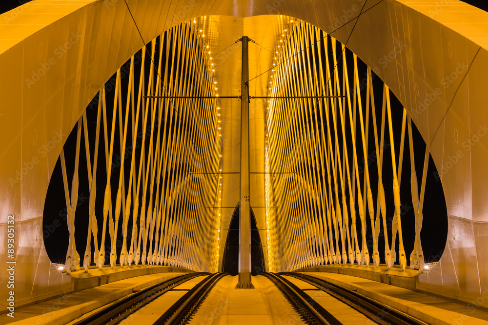 Night view of the Troja Bridge from the river Vltava, Trojsky most ...