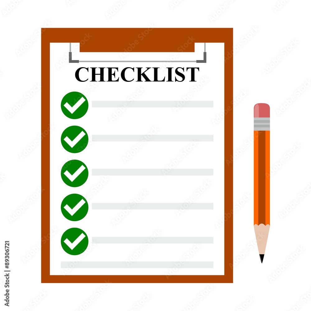 Vector illustration of cool check list on clipboard and orange pencil ...