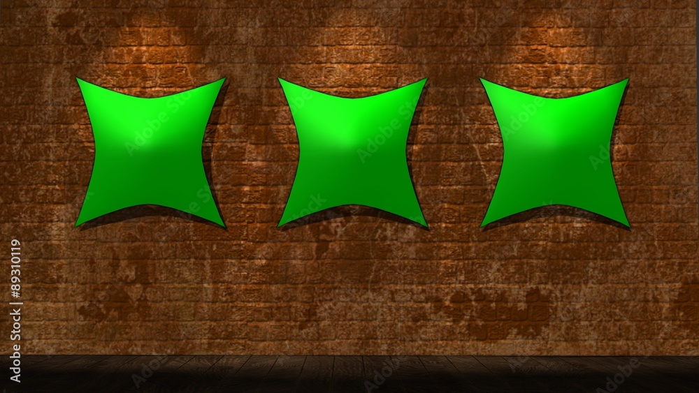 brick wall background with green screen picture frames Stock ...