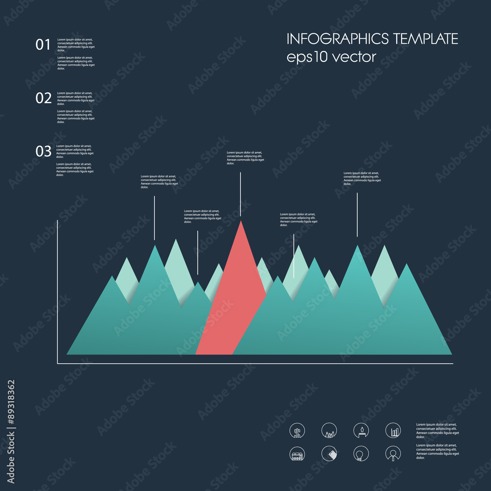 Vetor de Material design graph element. Peak chart with menu options do ...