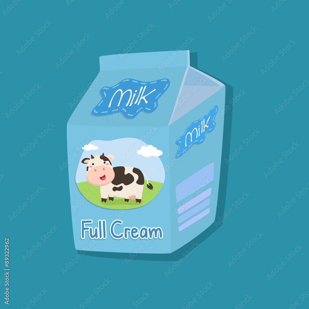 Full Cream Flavored Milk Carton with Cow Picture in Blue Background ...